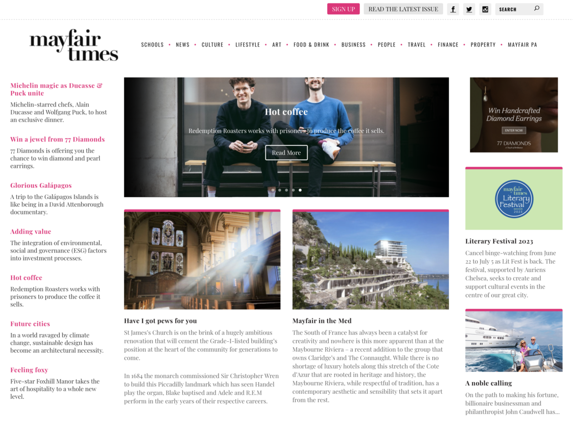 Mayfair Times WordPress website home page revamp